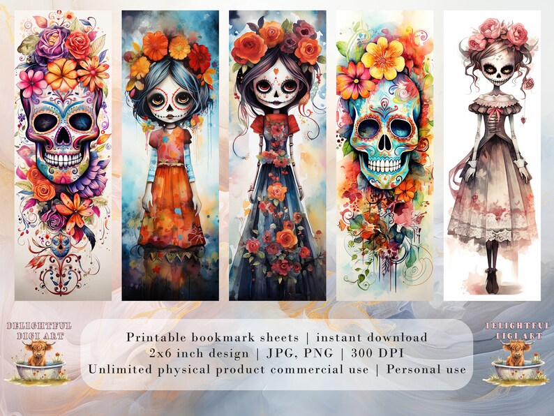 10 Cute Day of the Dead Printable Bookmarks| Digital Download JPG ...