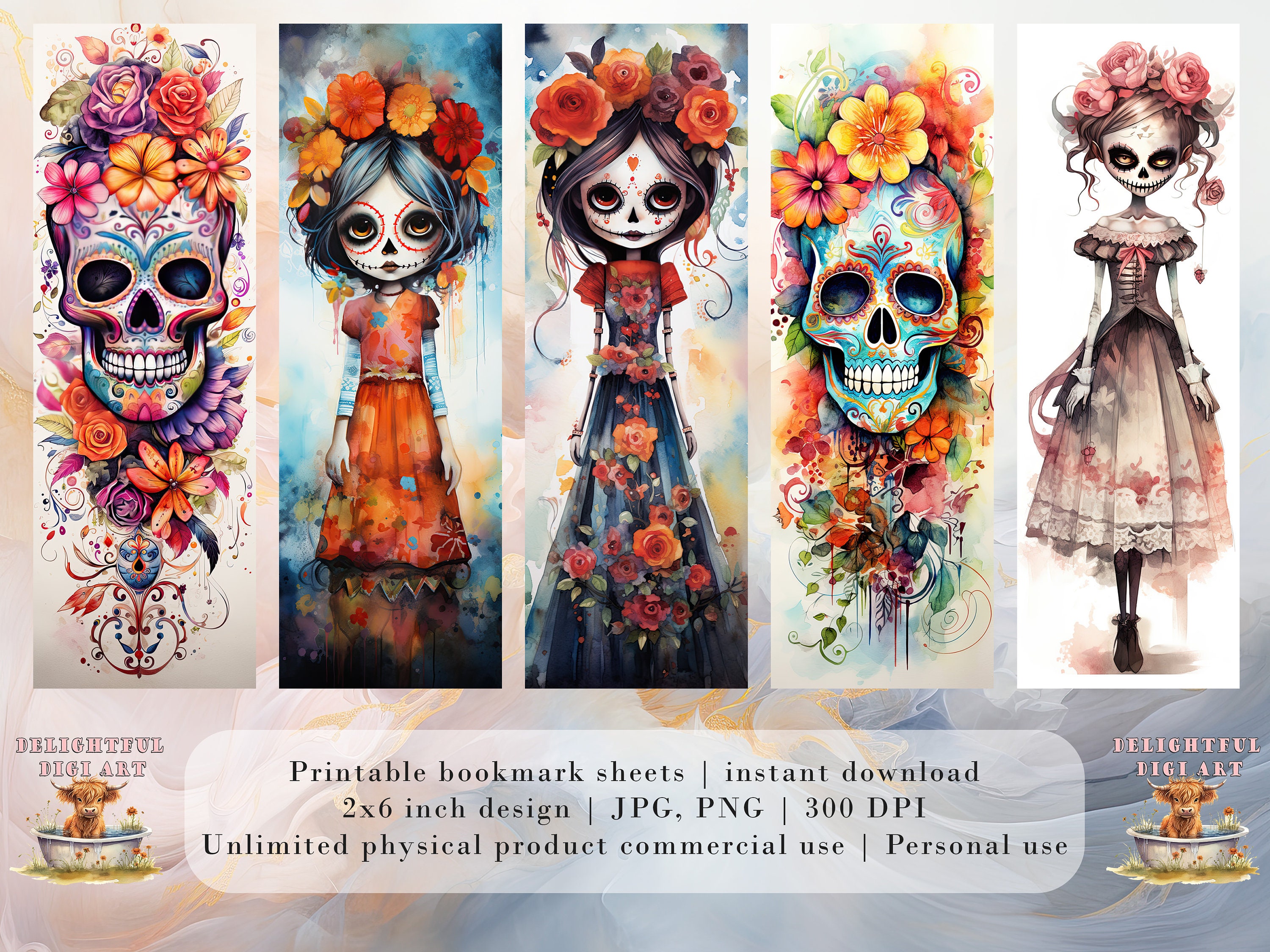 10 Cute Day of the Dead Printable Bookmarks| Digital Download JPG ...