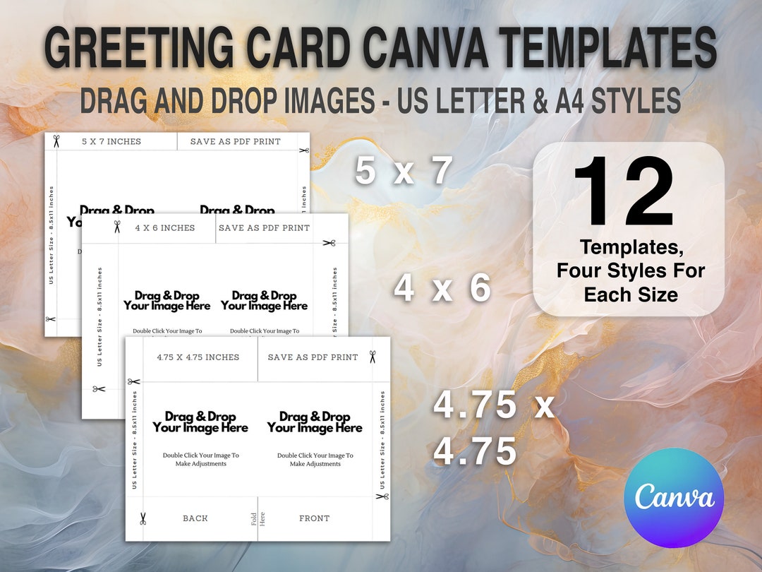 Greeting Card Drag & Drop Canva Template Bundle 5x7 4x6 and 4.75x4.75, Canva Template, Printable ...