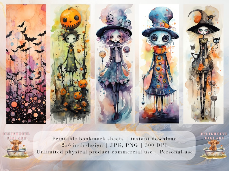 15 Cute Halloween Printable Bookmarks | Digital Download JPG Bookmark ...