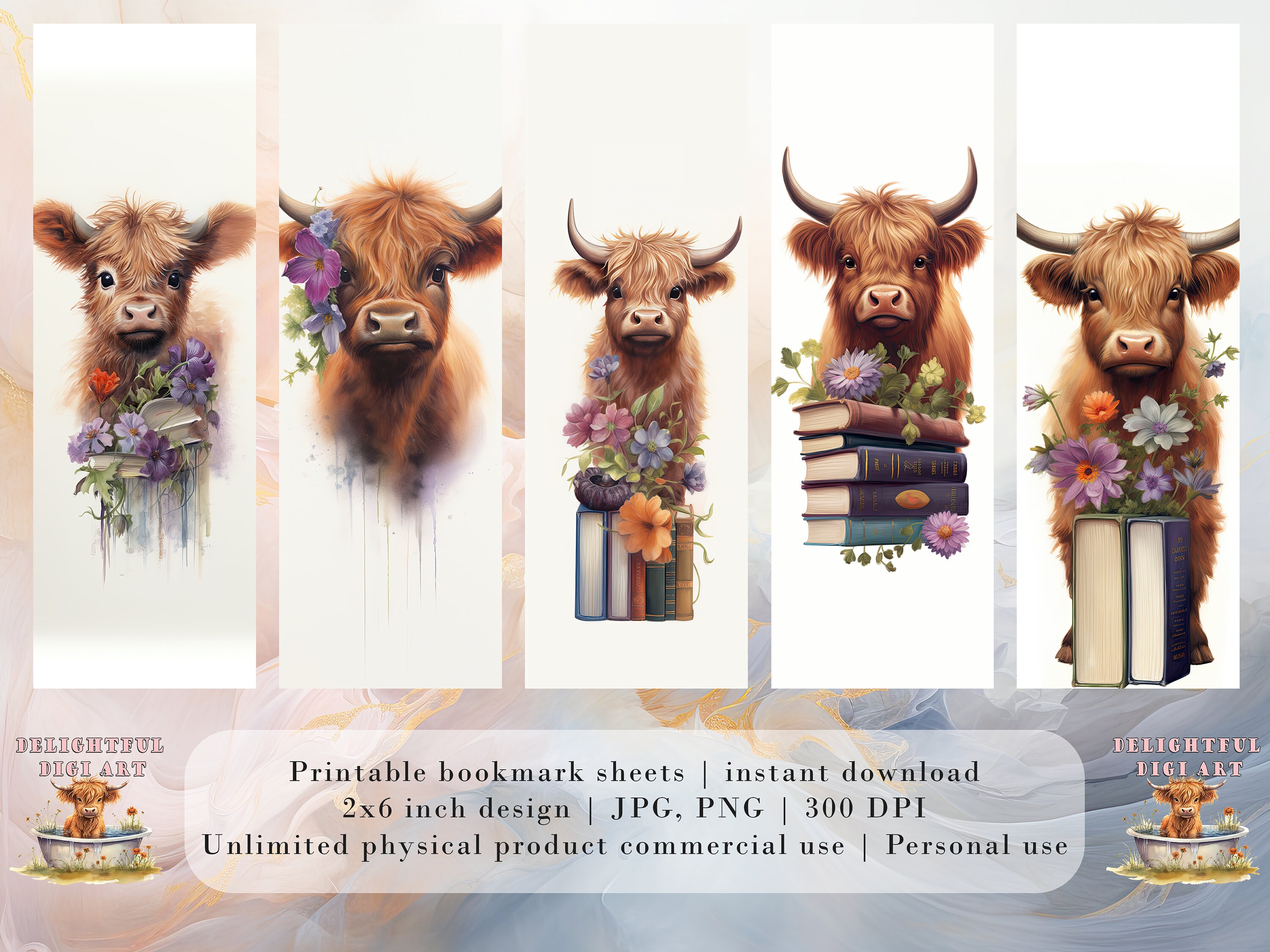 10 Watercolor Highland Cow Printable Bookmarks | Digital Download JPG ...