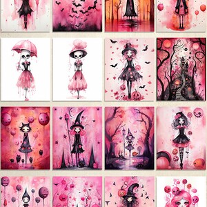22 Hot Pink Halloween Printable Art Pages| Digital Download JPG Paper ...