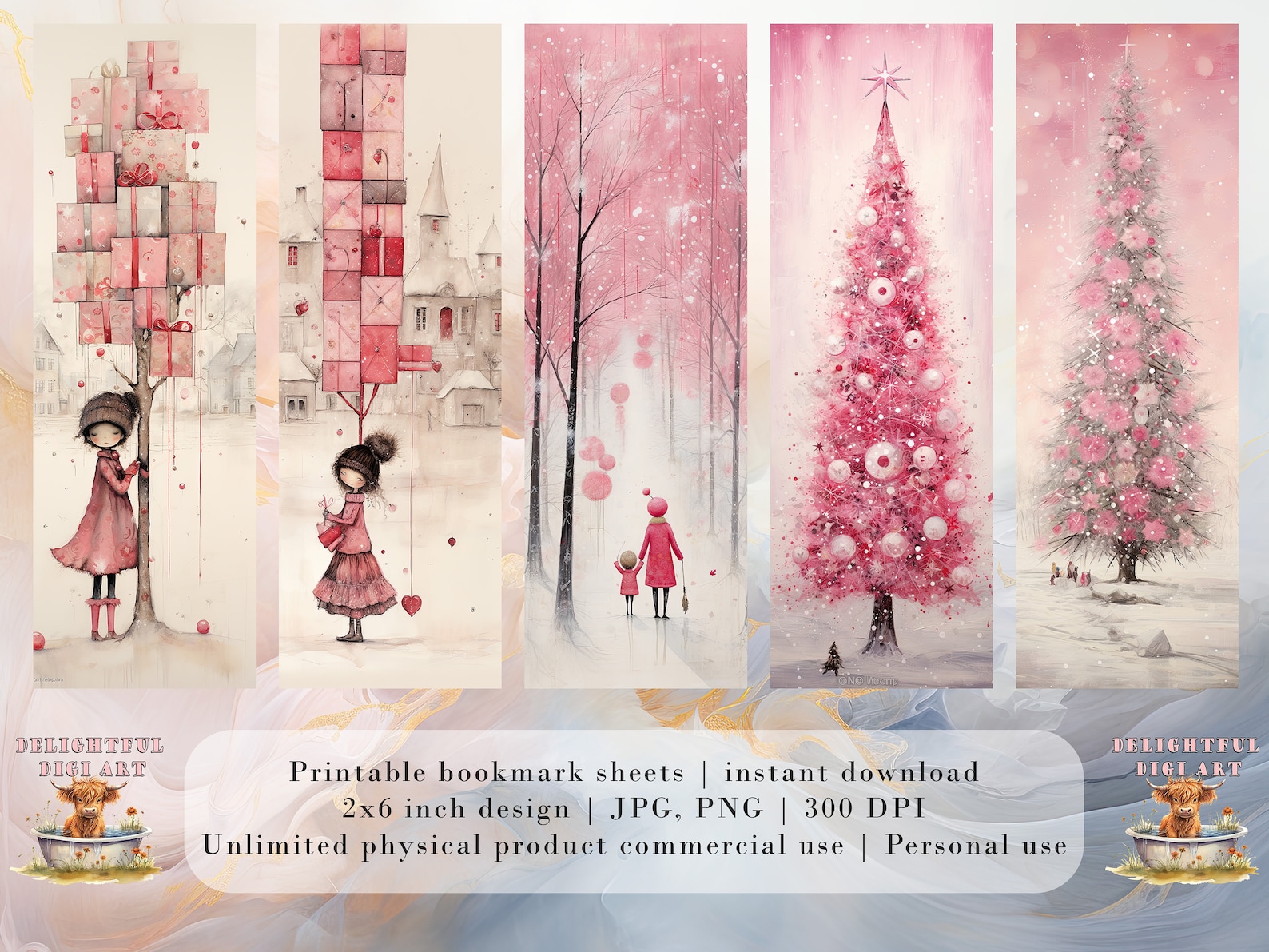 30 Cute Christmas Printable Bookmarks | Pink Whimsy Digital Download ...
