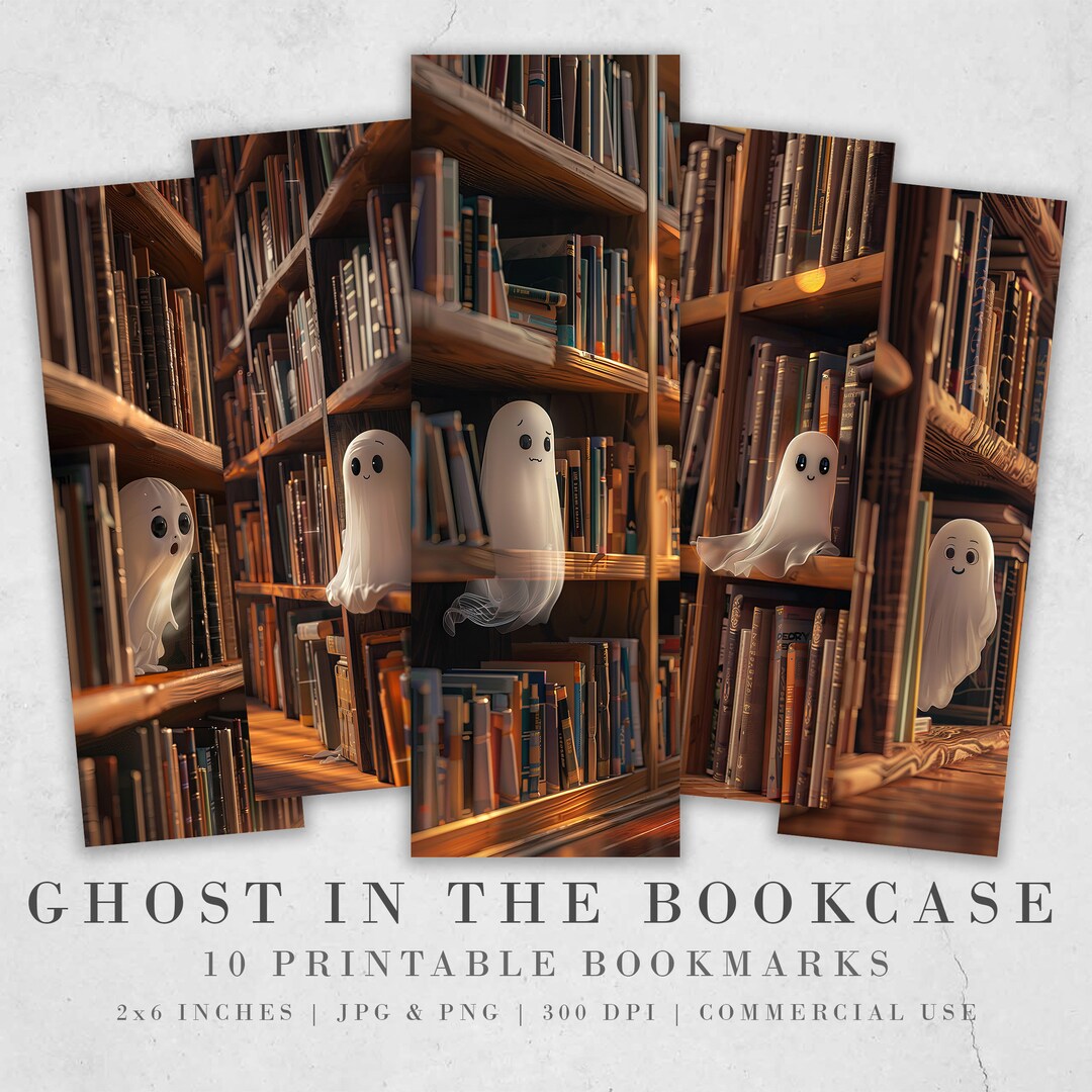 Cute Ghost in the Bookcase Bookmarks | Digital Download JPG Bookmark ...