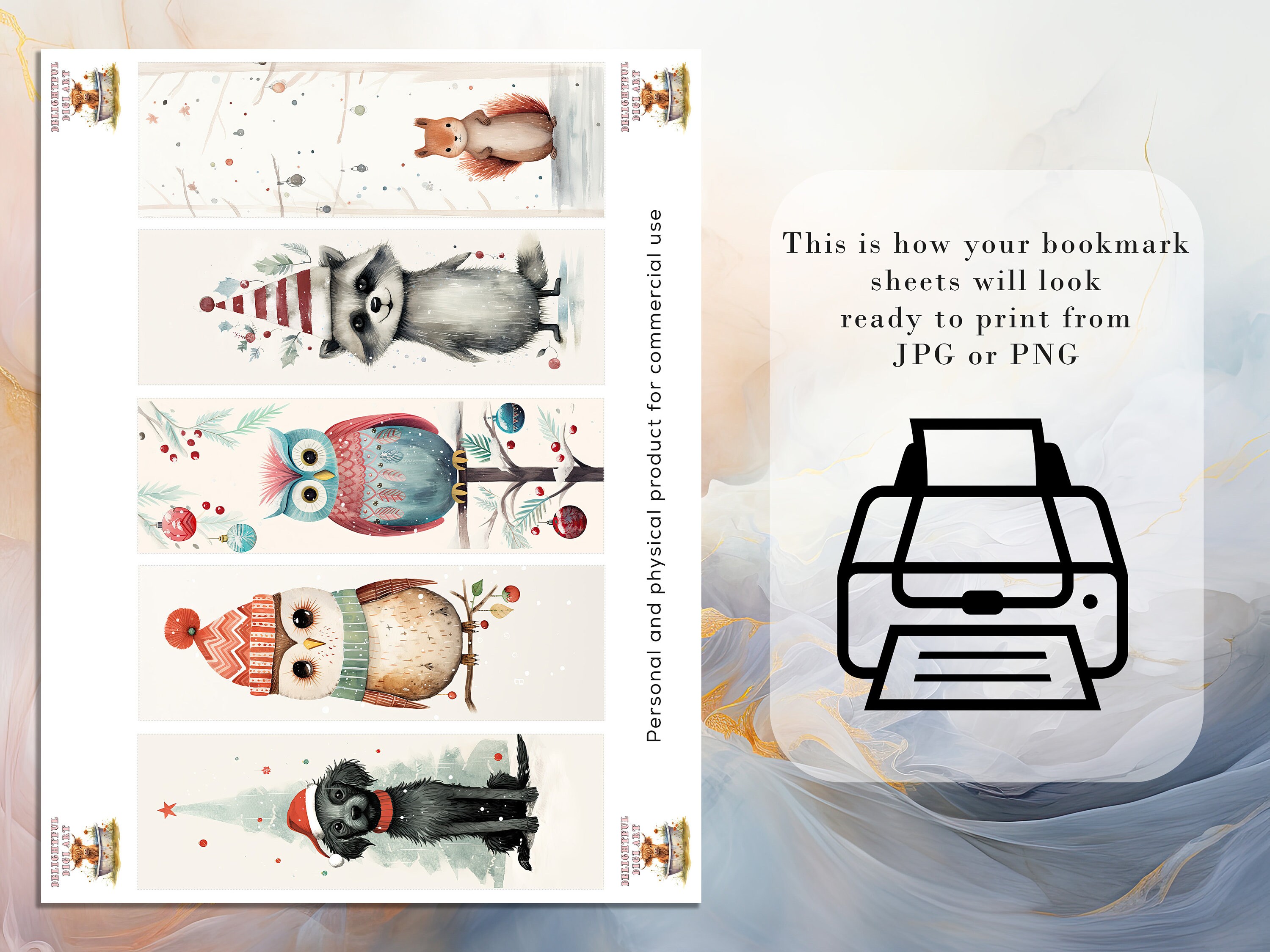 Cute Christmas Animals Printable Bookmarks: JPG Bookmark Sheets | PNG ...