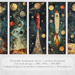 10 Whimsical Outer Space Printable Bookmarks, Digital Download JPG ...