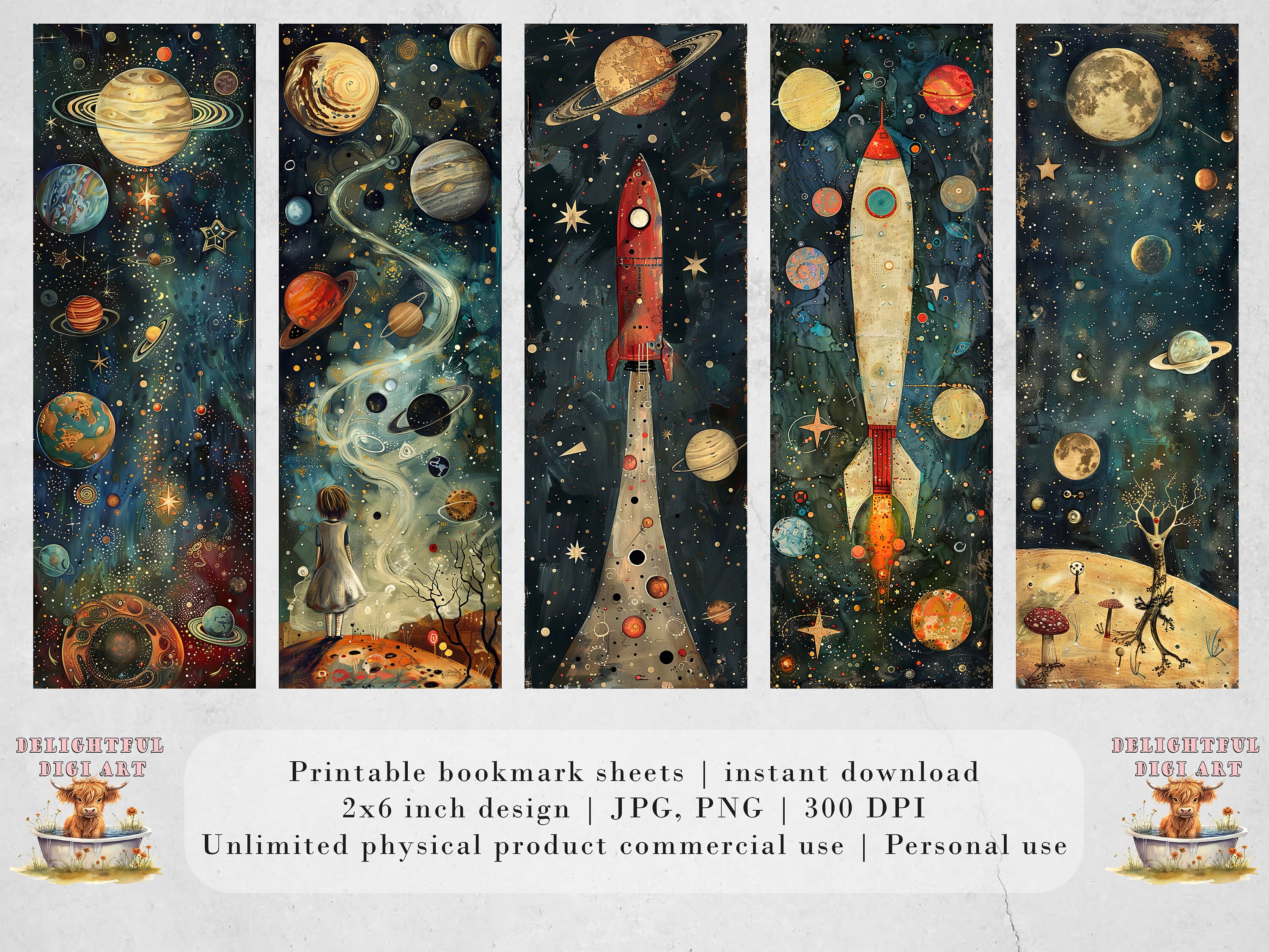 10 Whimsical Outer Space Printable Bookmarks, Digital Download JPG ...