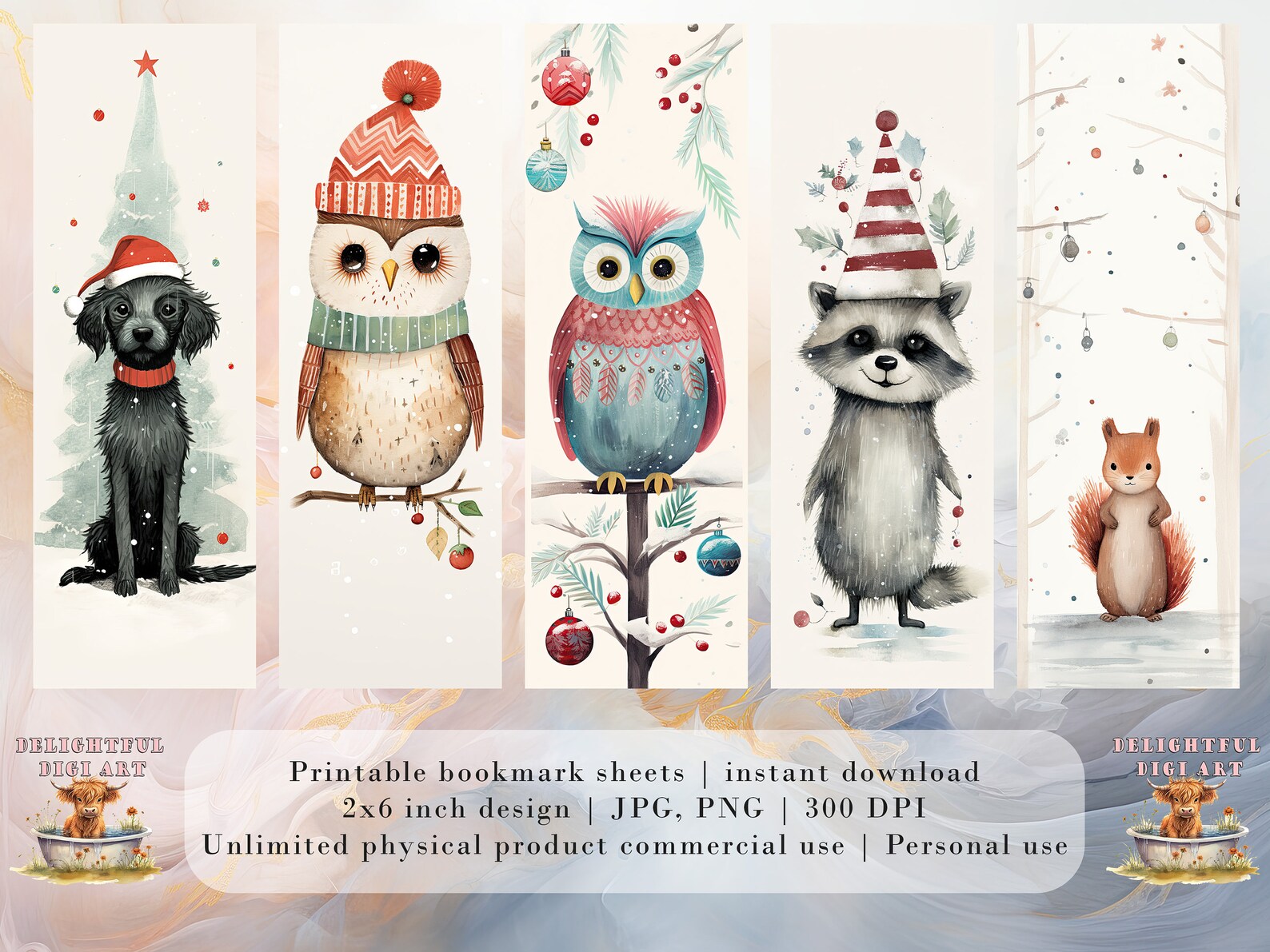 Cute Christmas Animals Printable Bookmarks: JPG Bookmark Sheets | PNG ...