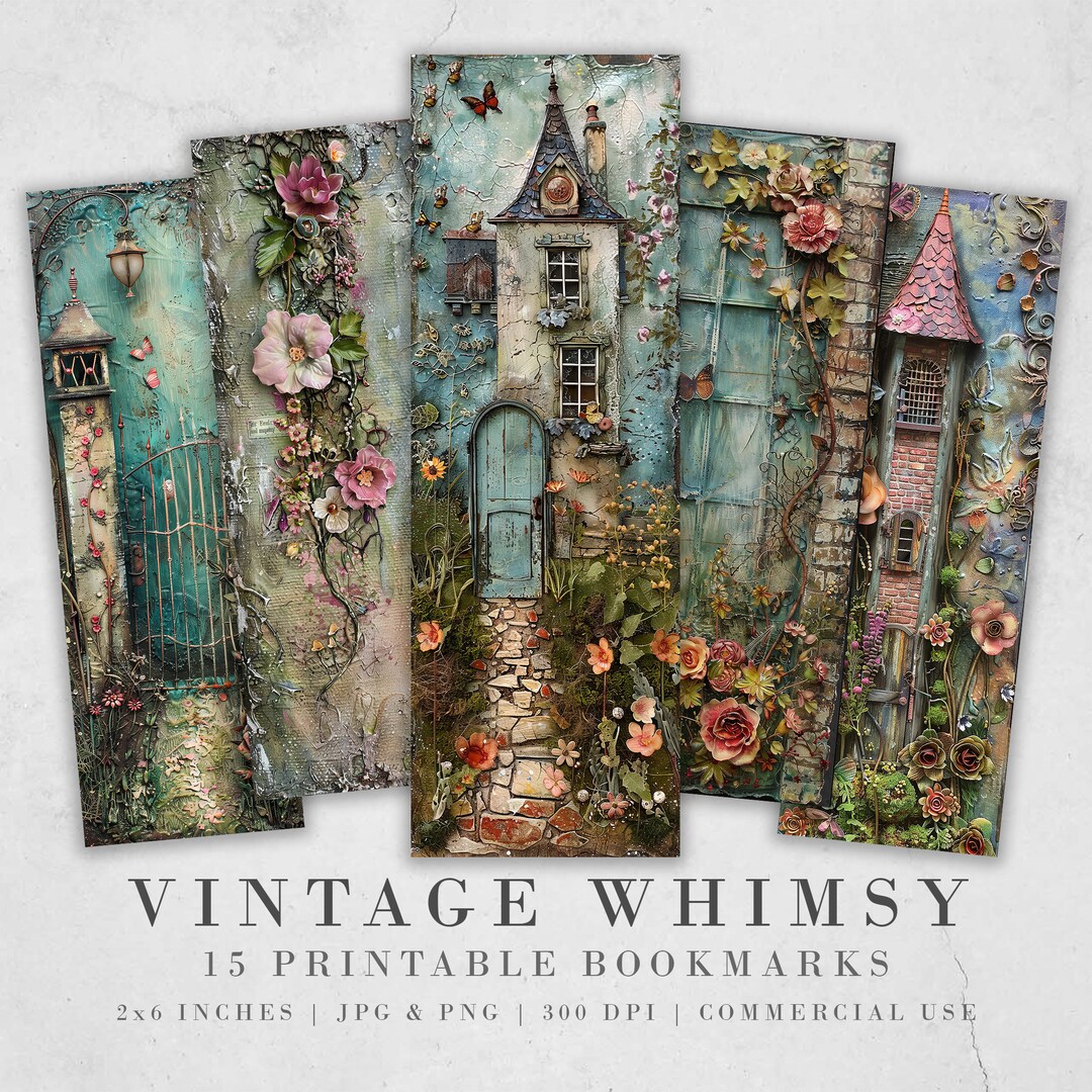 Vintage Whimsy Printable Bookmarks | Digital Download JPG Bookmark Set ...