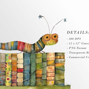 Whimsical Bookworms Clipart: Cute Files for Crafts and Decor, PNG ...