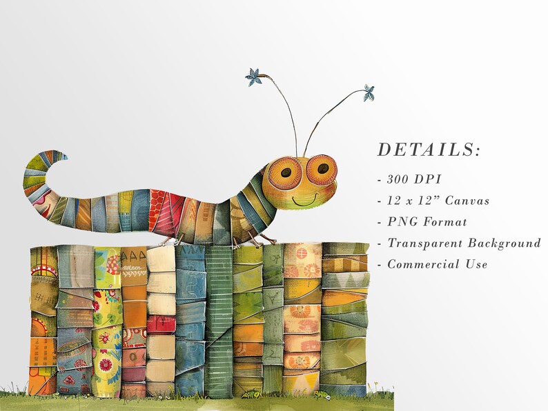 Whimsical Bookworms Clipart: Cute Files for Crafts and Decor, PNG ...