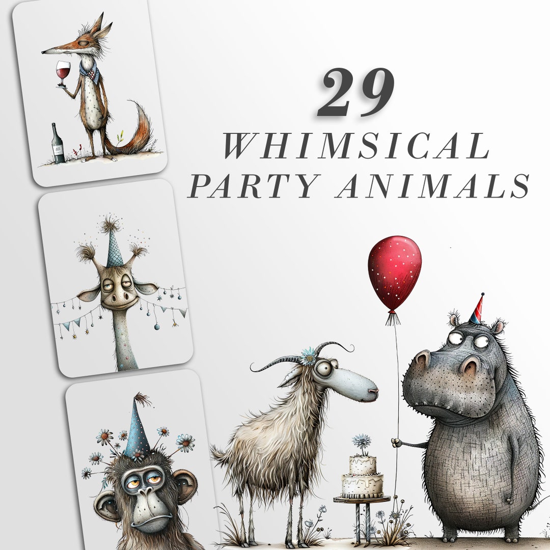Whimsical Party Animals: Funny Birthday Graphics for Crafts and Decor ...