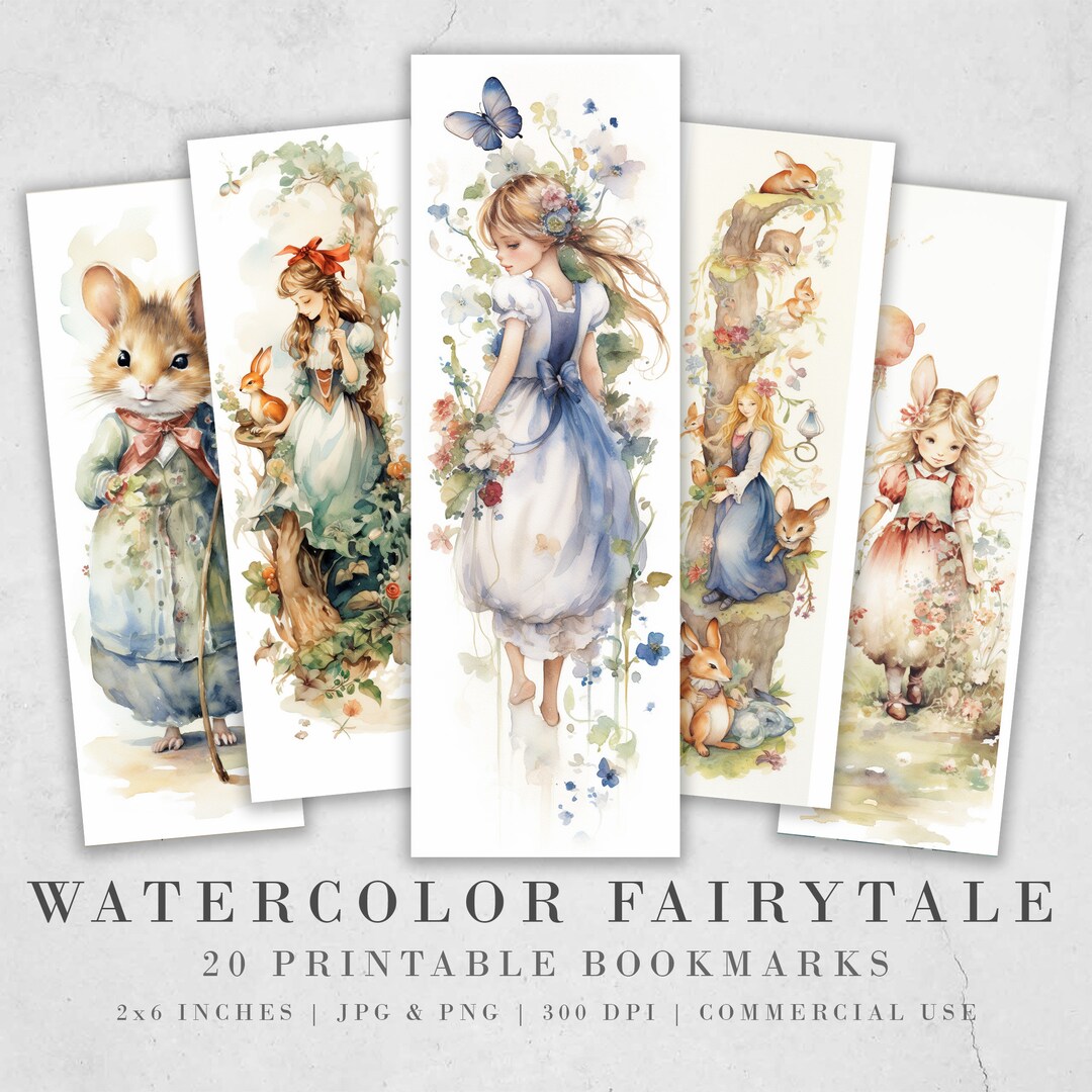 20 Watercolor Fairy Tale Printable Bookmarks | Digital Download JPG ...