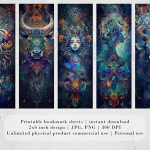 12 Zodiac Printable Bookmarks, Digital Download JPG Bookmark Sheets ...