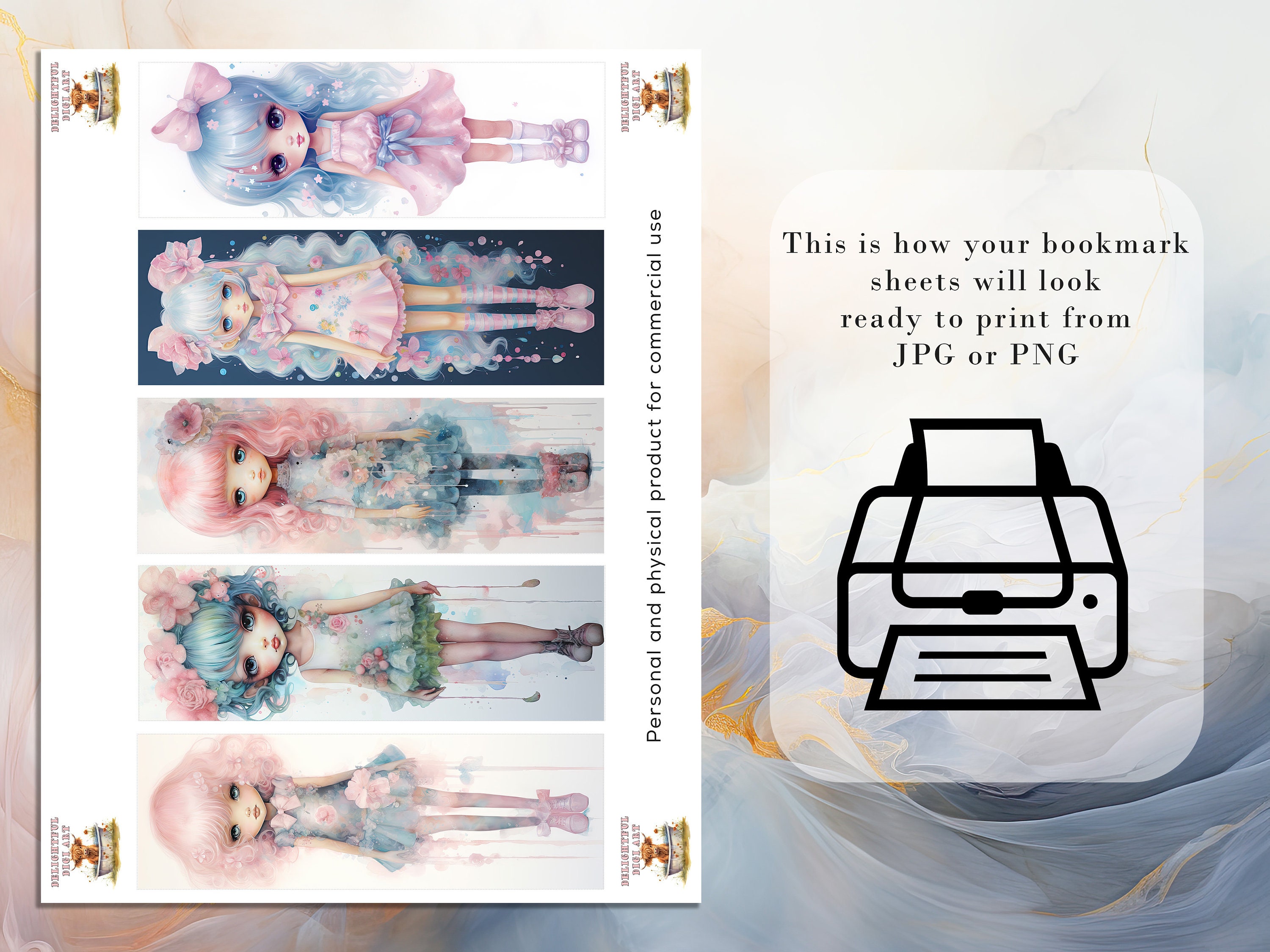 10 Pastel Girls Watercolor Printable Bookmarks | Digital Download JPG ...
