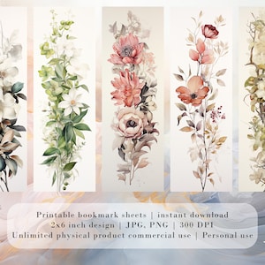 20 Botanical Watercolor Printable Bookmarks | Digital Download JPG ...