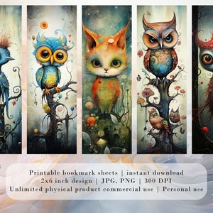 15 Quirky Creatures Printable Bookmarks | Digital Download JPG Bookmark ...