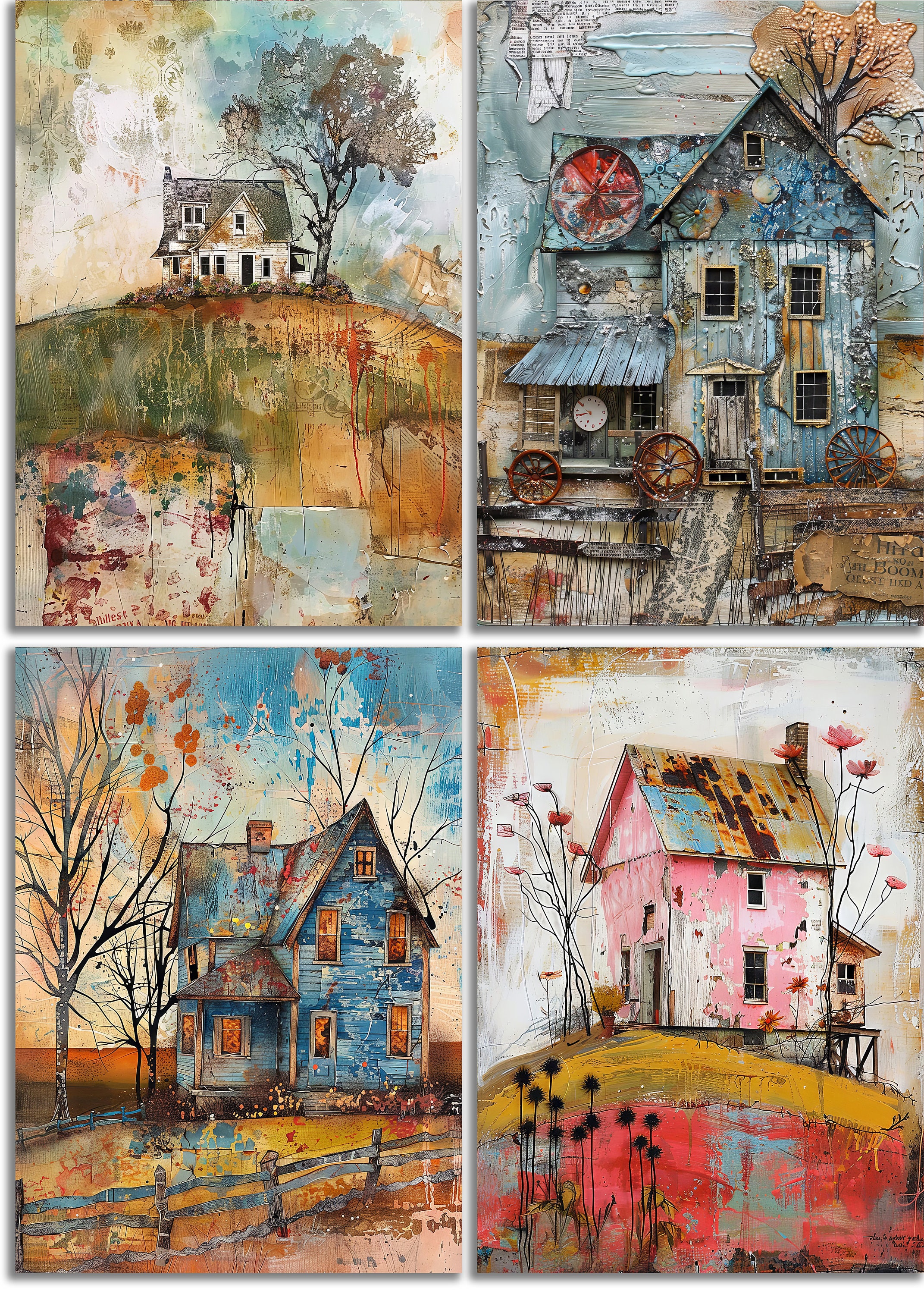 Whimsical Farm Houses Printable Art Pages| Digital Download Paper Set ...