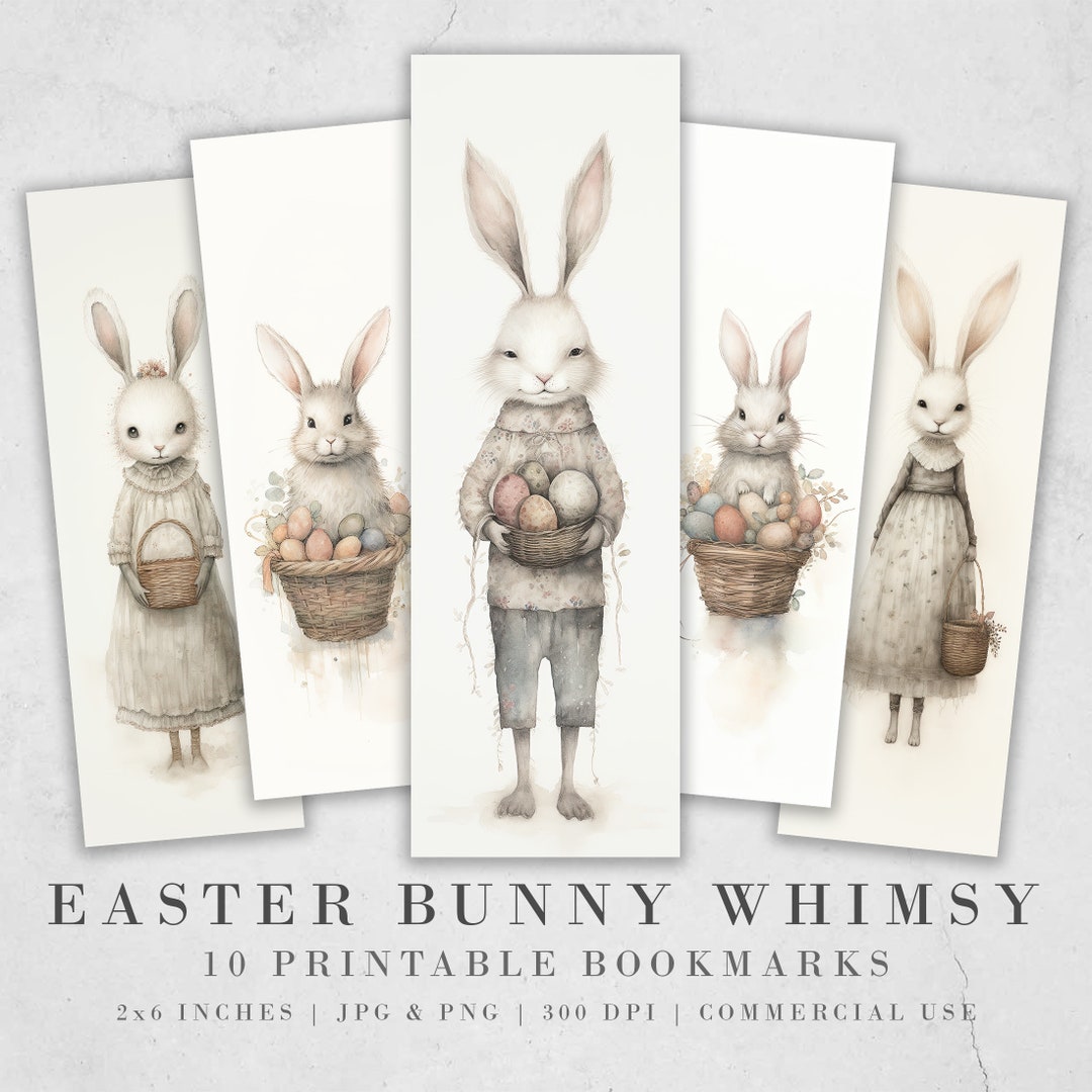 Easter Bunny Whimsy Printable Bookmarks, Cute Animal Book Lovers ...