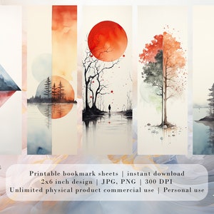Watercolor Landscape Printable Bookmarks| 10 Minimalist Design ...