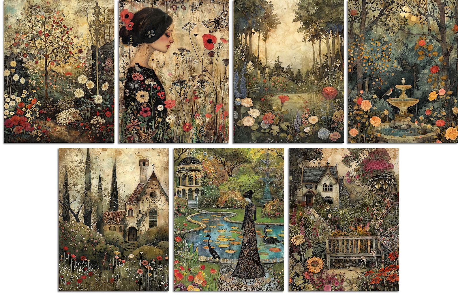 Victorian Gardens Printable Art Pages, Whimsical Art Pack Quirky ...