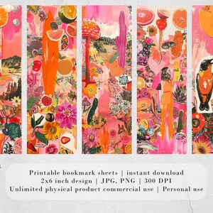 Sunset Aura Printable Bookmarks| Orange Collage Themed Bookmarks| 4 JPG ...