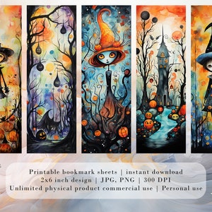 15 Cute Halloween Printable Bookmarks | Digital Download JPG Bookmark ...