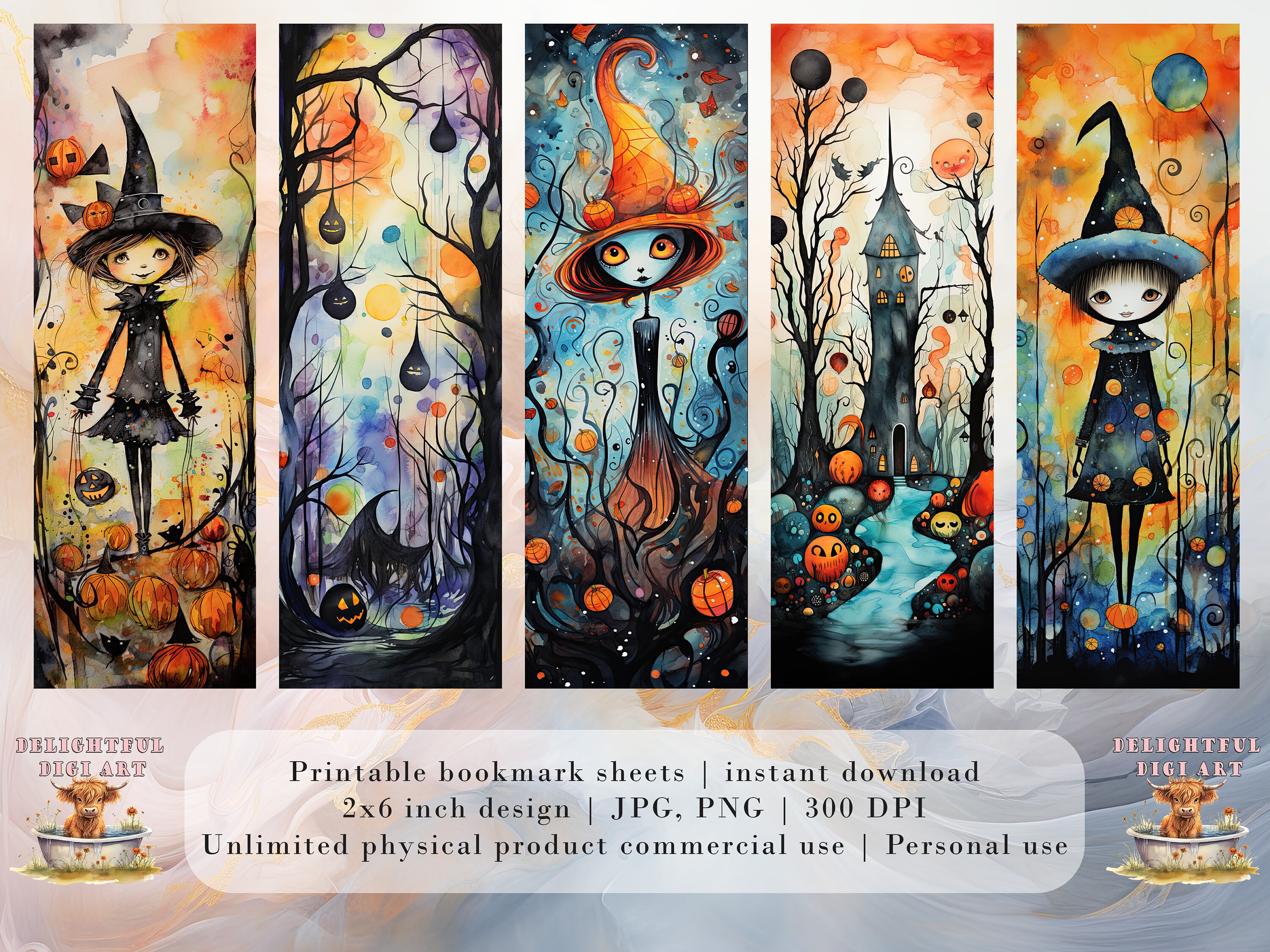 15 Cute Halloween Printable Bookmarks | Digital Download JPG Bookmark ...