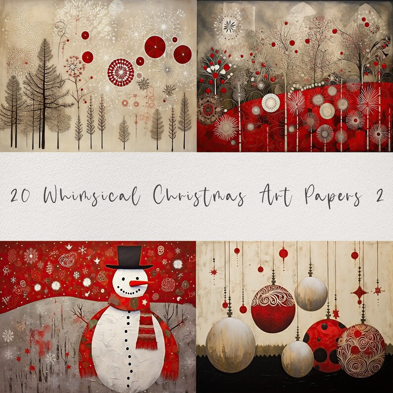 20 Whimsical Christmas Printable Art Pages| Digital Download JPG Paper ...
