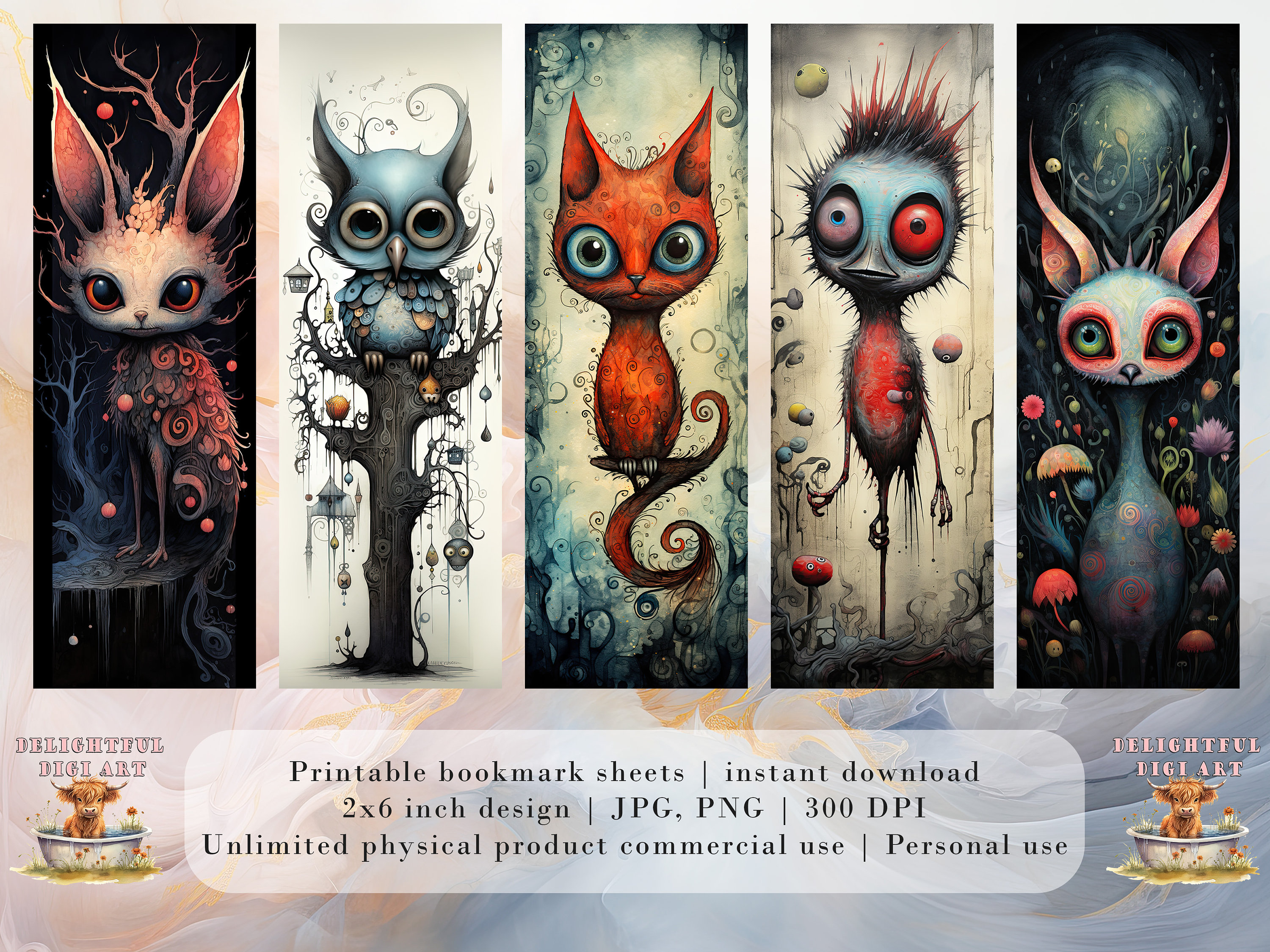15 Quirky Creatures Printable Bookmarks | Digital Download JPG Bookmark ...
