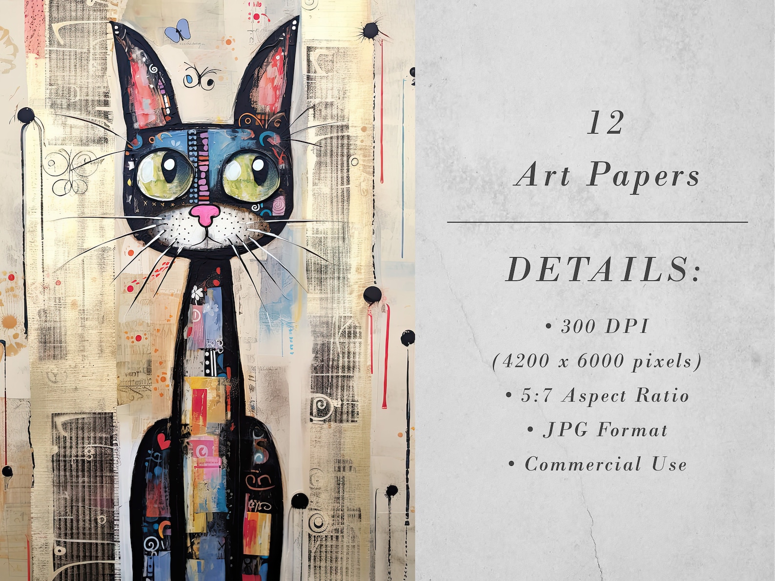 Meow Society Printable Art Pages| Digital Download Paper Set| Whimsical ...