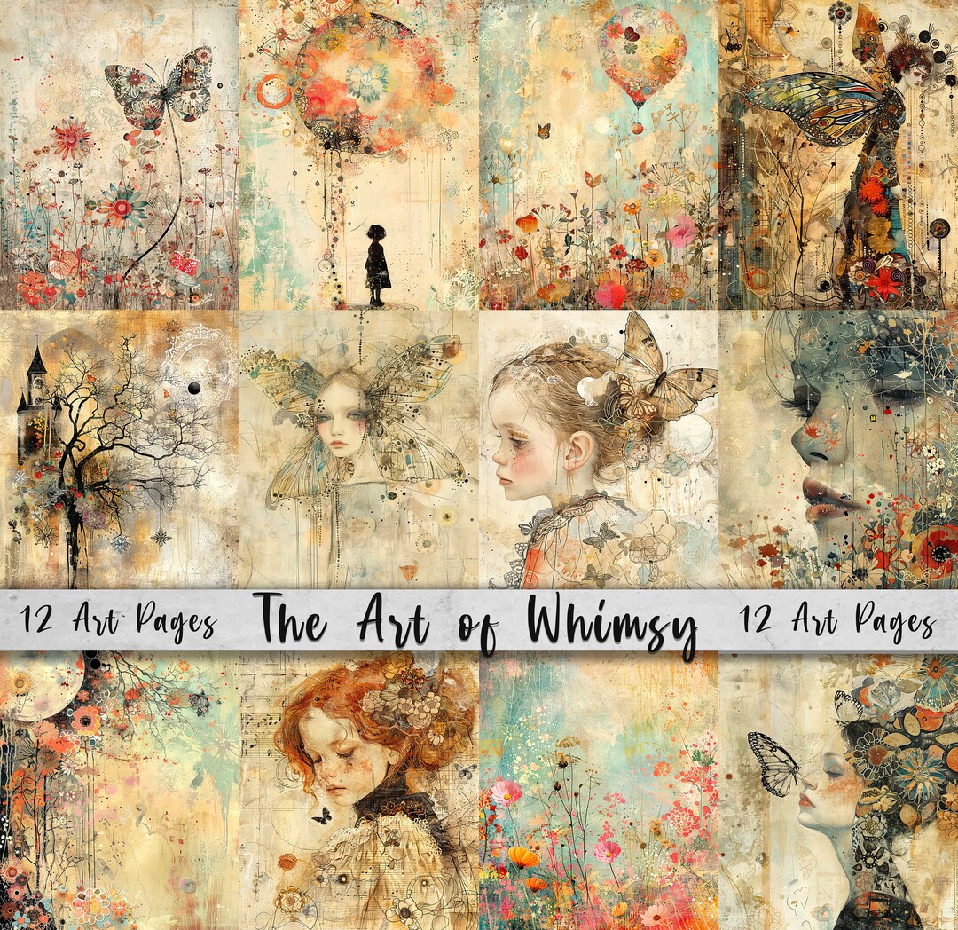 The Art of Whimsy Printable Art Pages: Digital Paper Set, Quirky Junk ...