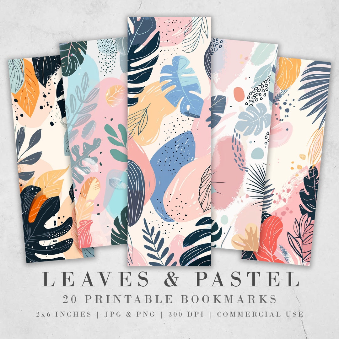 Pastel Leaves Printable Bookmarks | Organic Shapes Digital Download JPG ...