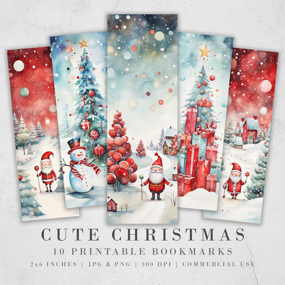 10 Cute Christmas Printable Bookmarks | Digital Download JPG Bookmark ...