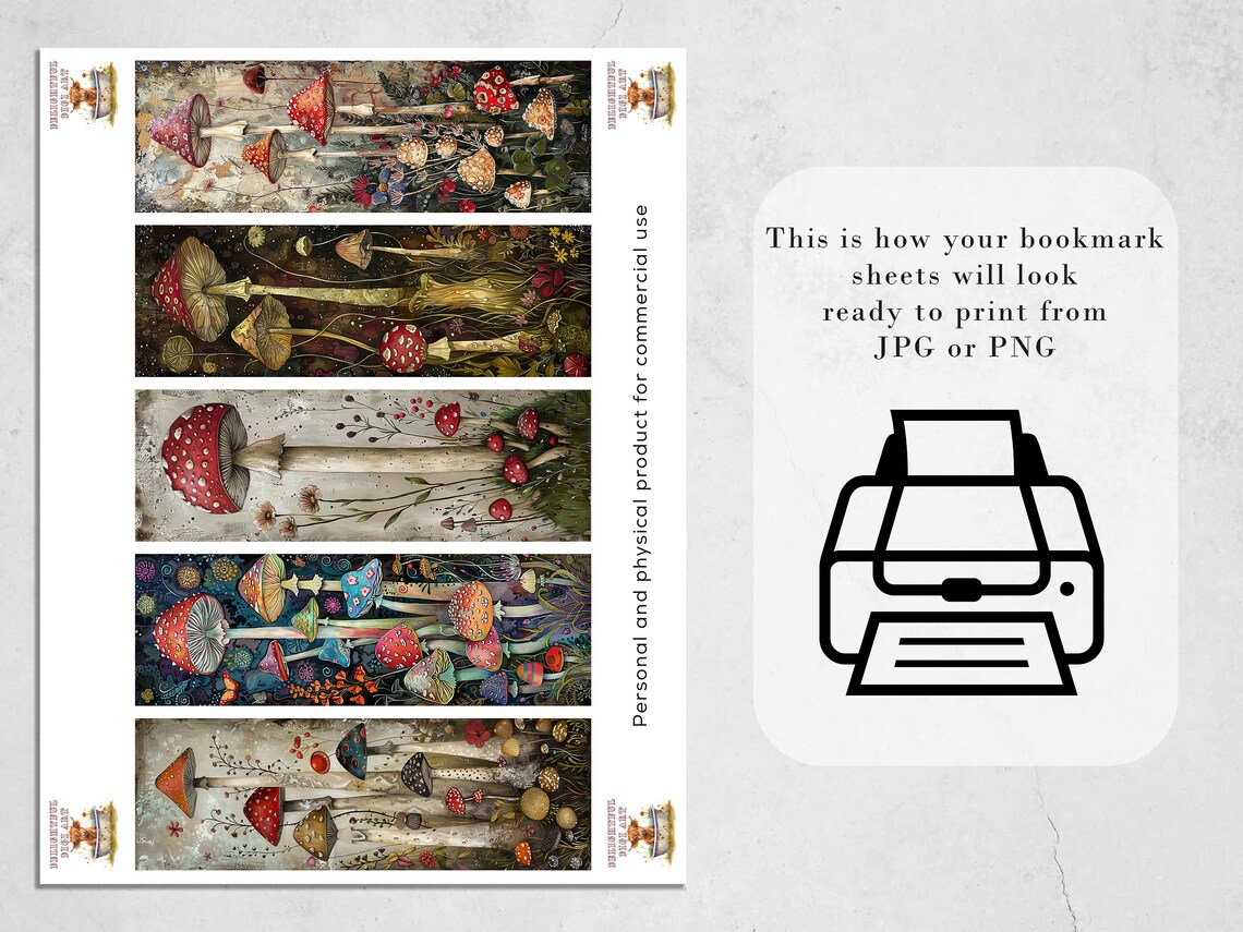 Mushroom Garden Printable Bookmarks| Whimsical Bookmarks| JPG Sheets ...