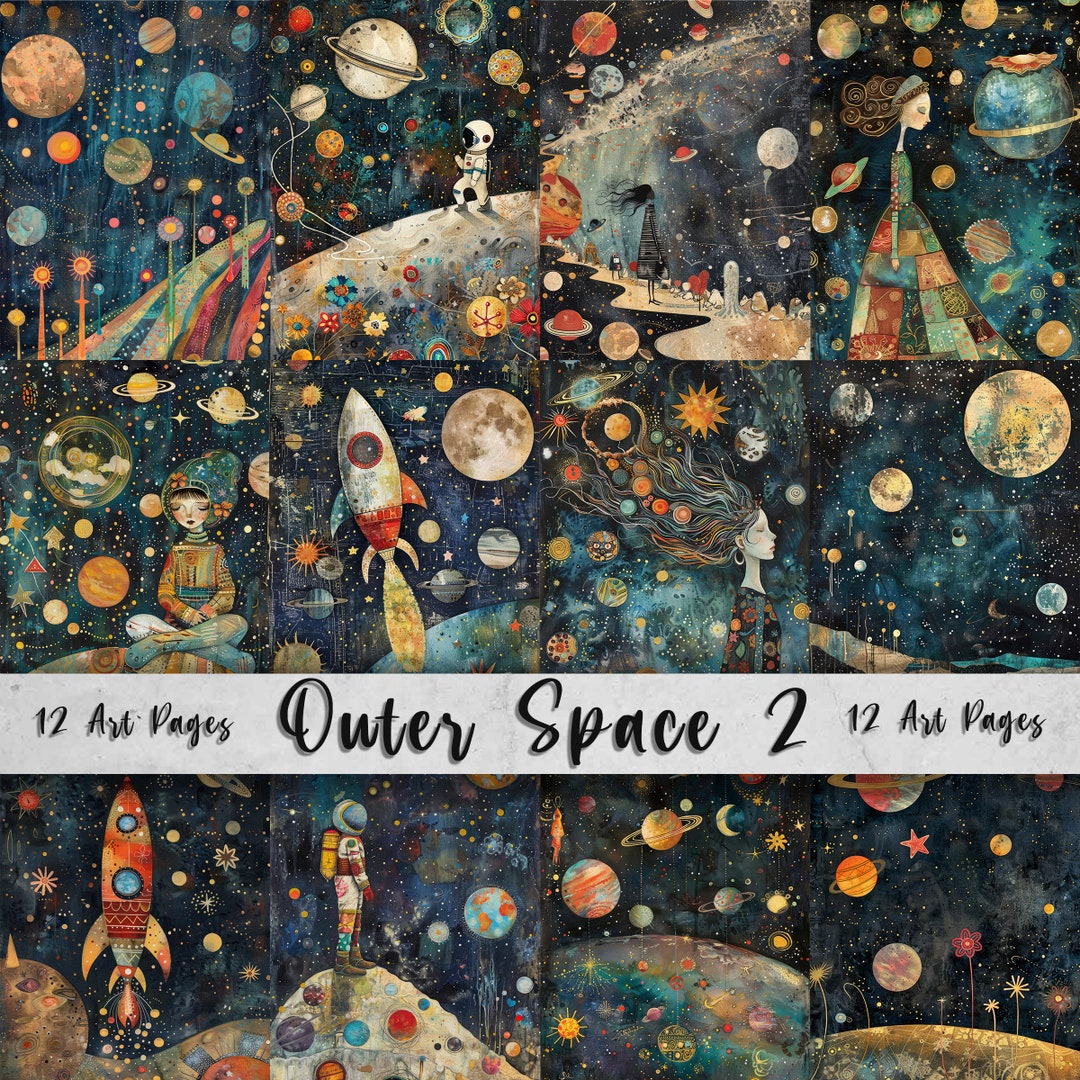 Outer Space Printable Art Pages, Whimsical Art Pack, Quirky Digital ...