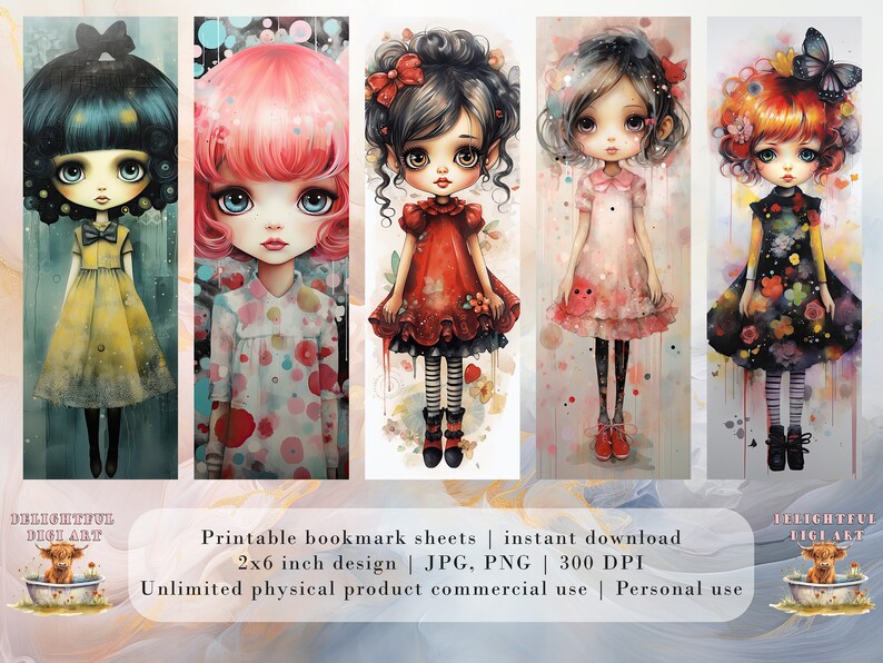 15 Chibi Girls Watercolor Printable Bookmarks | Digital Download JPG ...