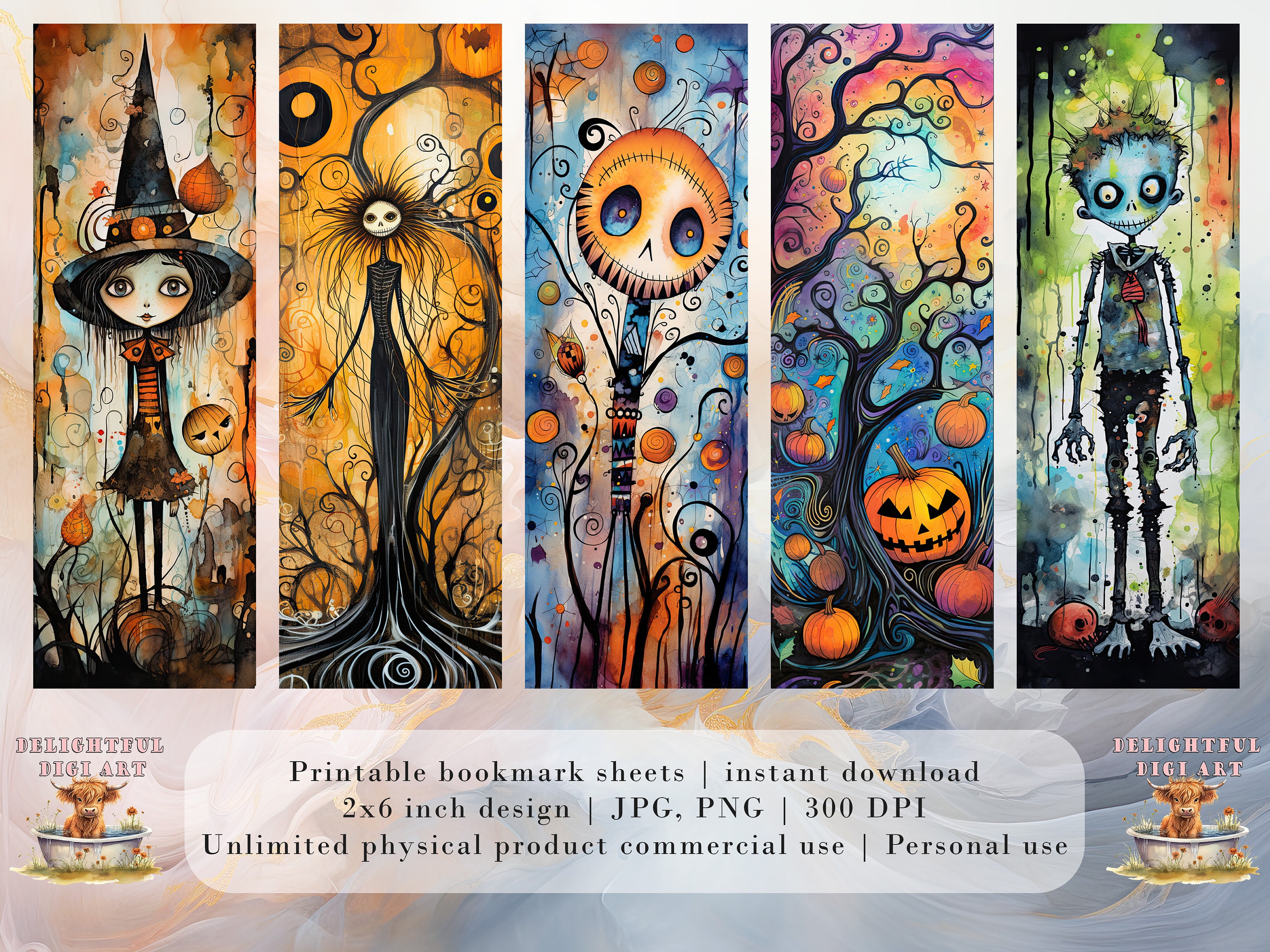 15 Cute Halloween Printable Bookmarks | Digital Download JPG Bookmark ...