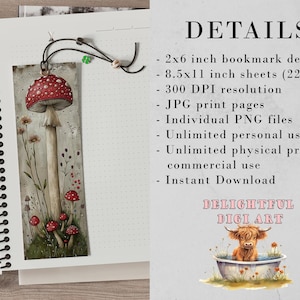 Mushroom Garden Printable Bookmarks| Whimsical Bookmarks| JPG Sheets ...