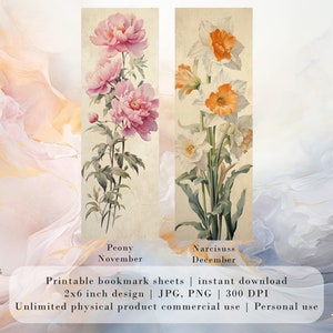 12 Birth Month Flower Printable Bookmarks | Digital Download JPG ...