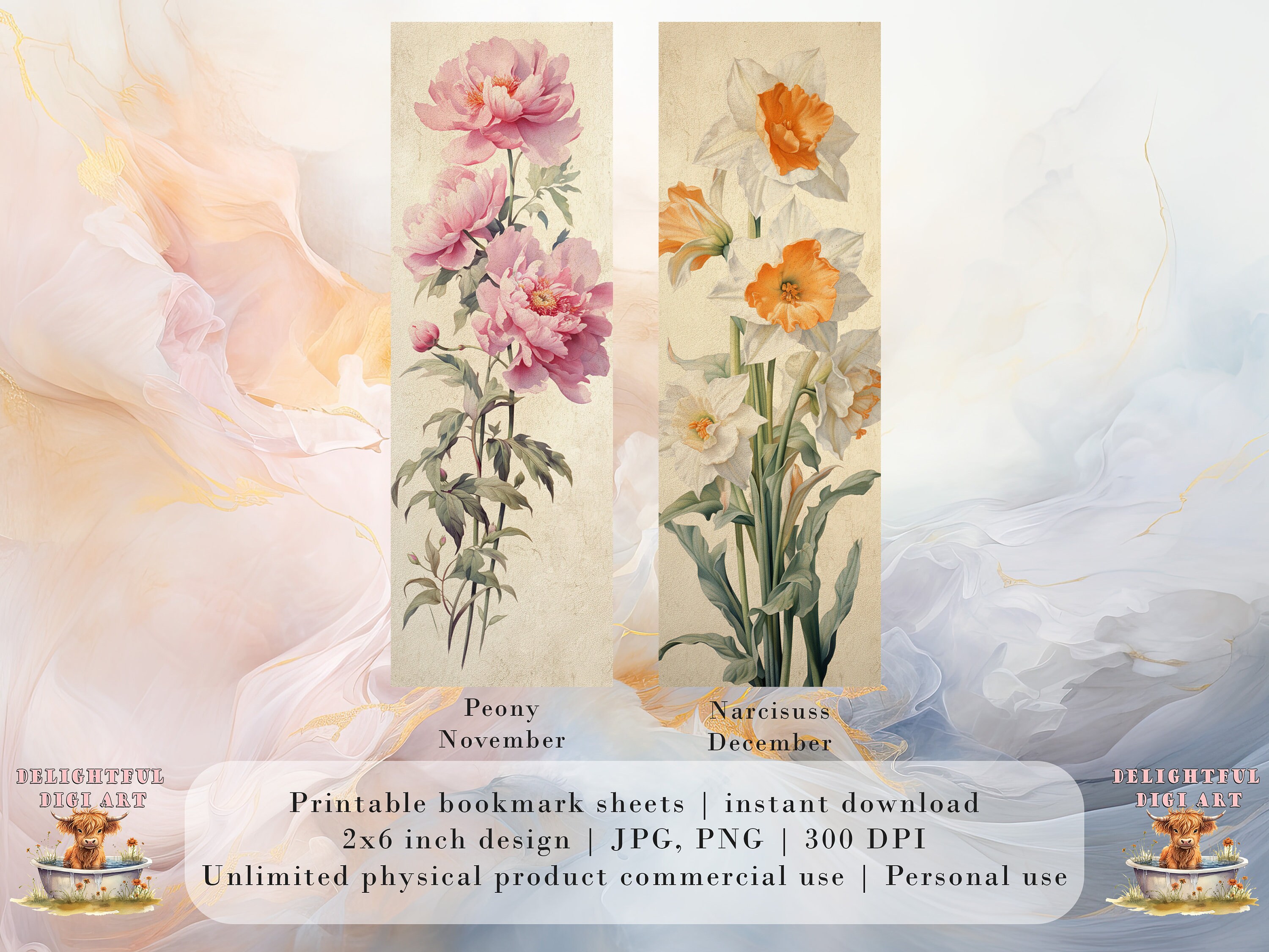 12 Birth Month Flower Printable Bookmarks | Digital Download JPG ...