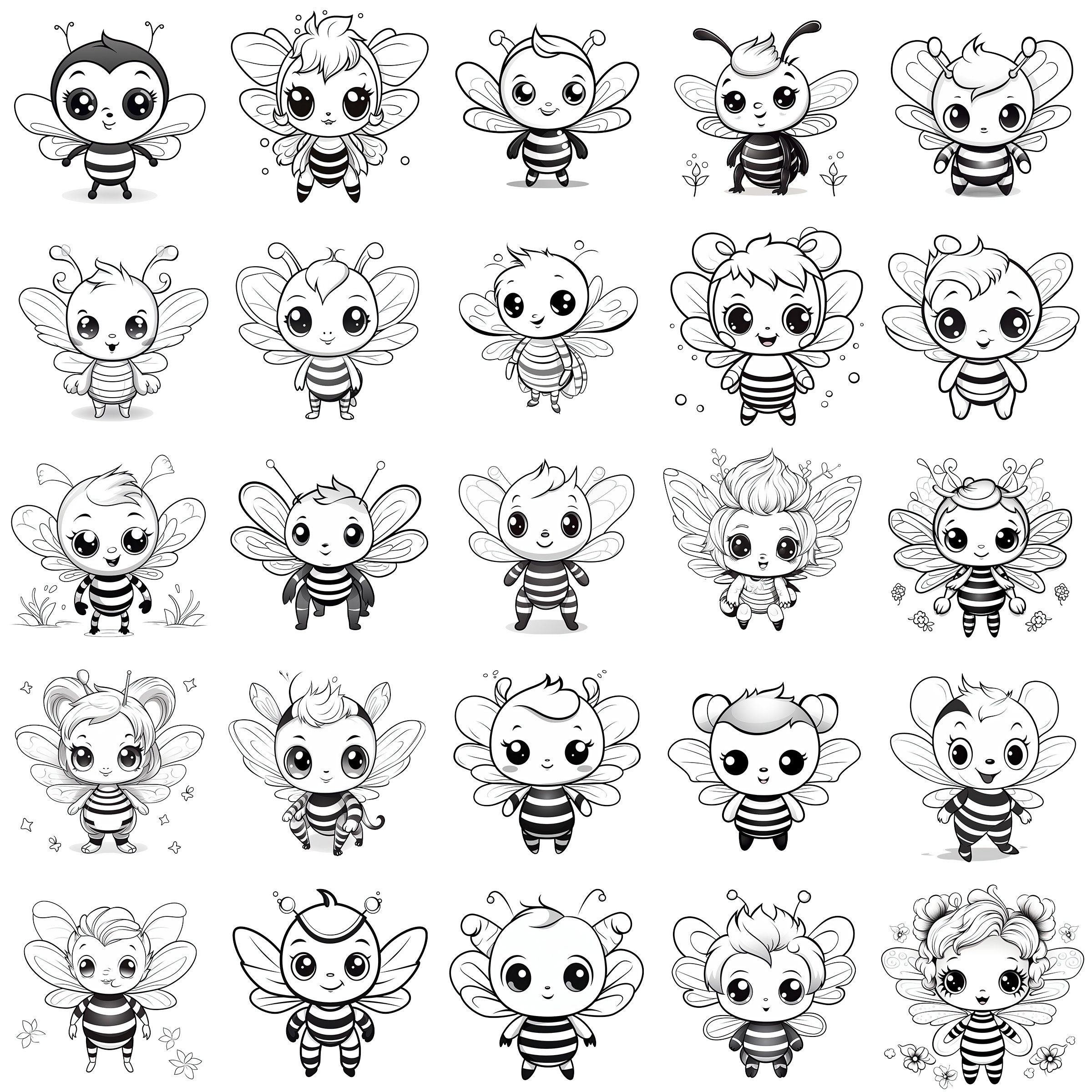 Cute Bee Clip Art Black and White Bee PNG Bundle Honey Bee - Etsy UK