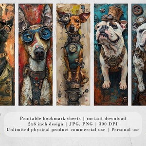Steampunk Dogs Printable Bookmarks| 20 Quirky Mixed Media Dog Bookmark ...