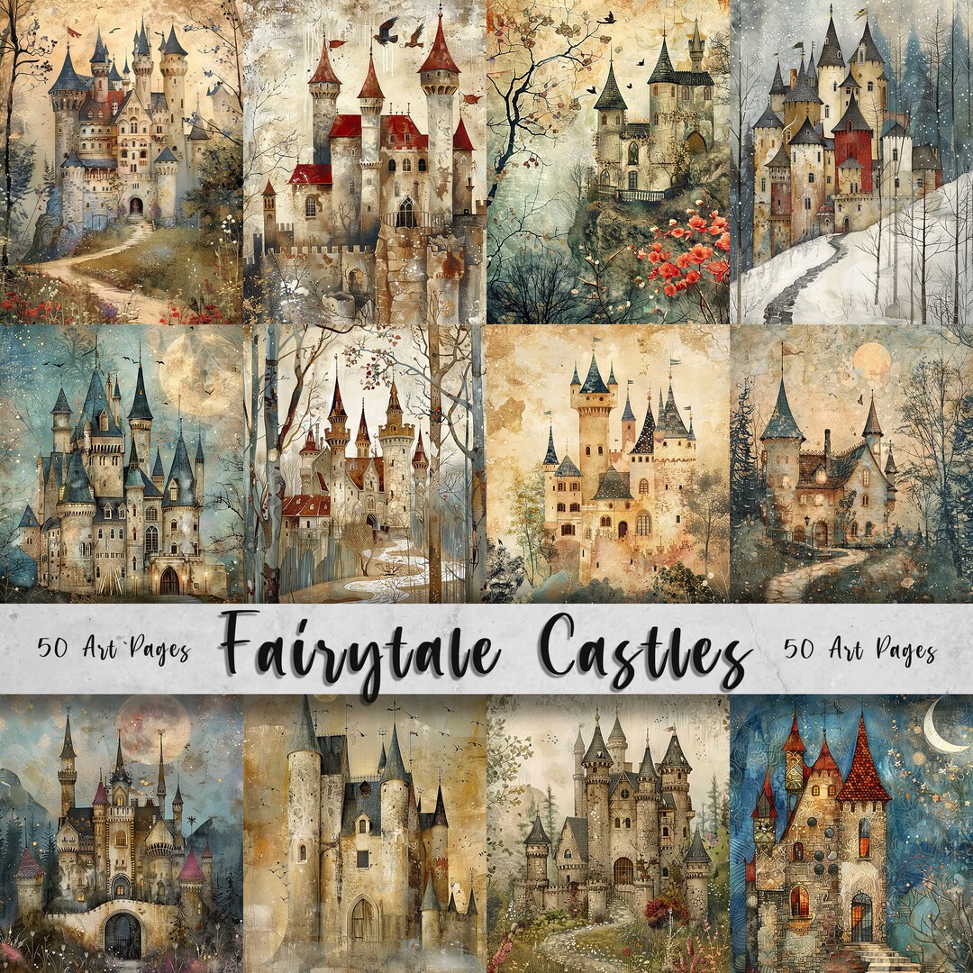 50 Fairytale Castles Backgrounds, Digital Download Paper Set, Whimsical ...