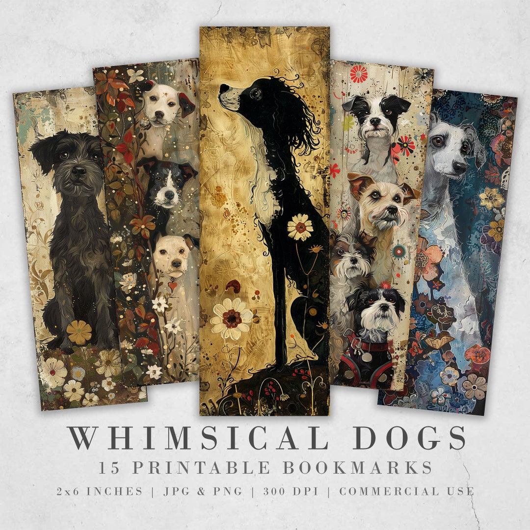 Whimsical Dogs Printable Bookmarks| Quirky Dog Bookmark Sheets| PNG ...