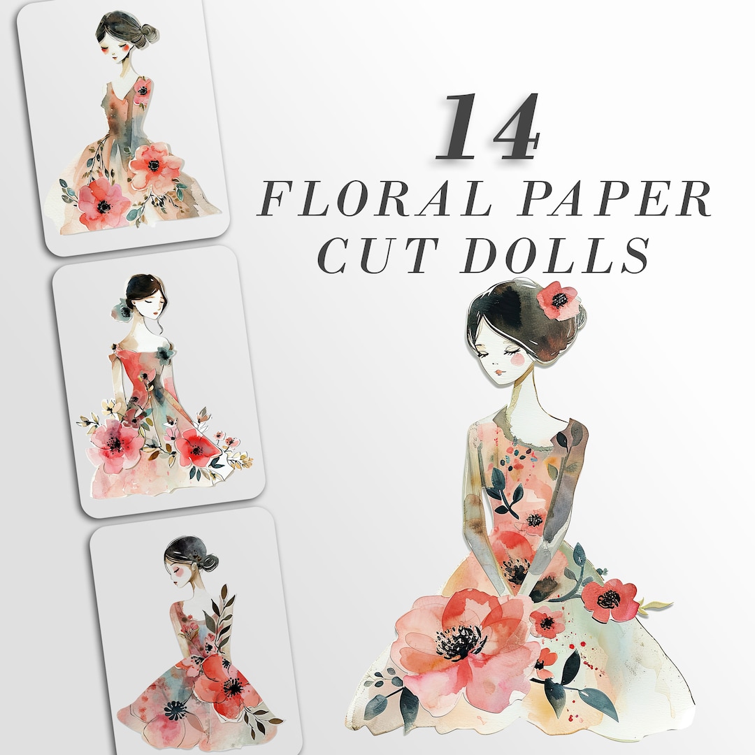 14 Floral Paper Cut Dolls: Watercolor Clipart Graphics for Crafts and ...