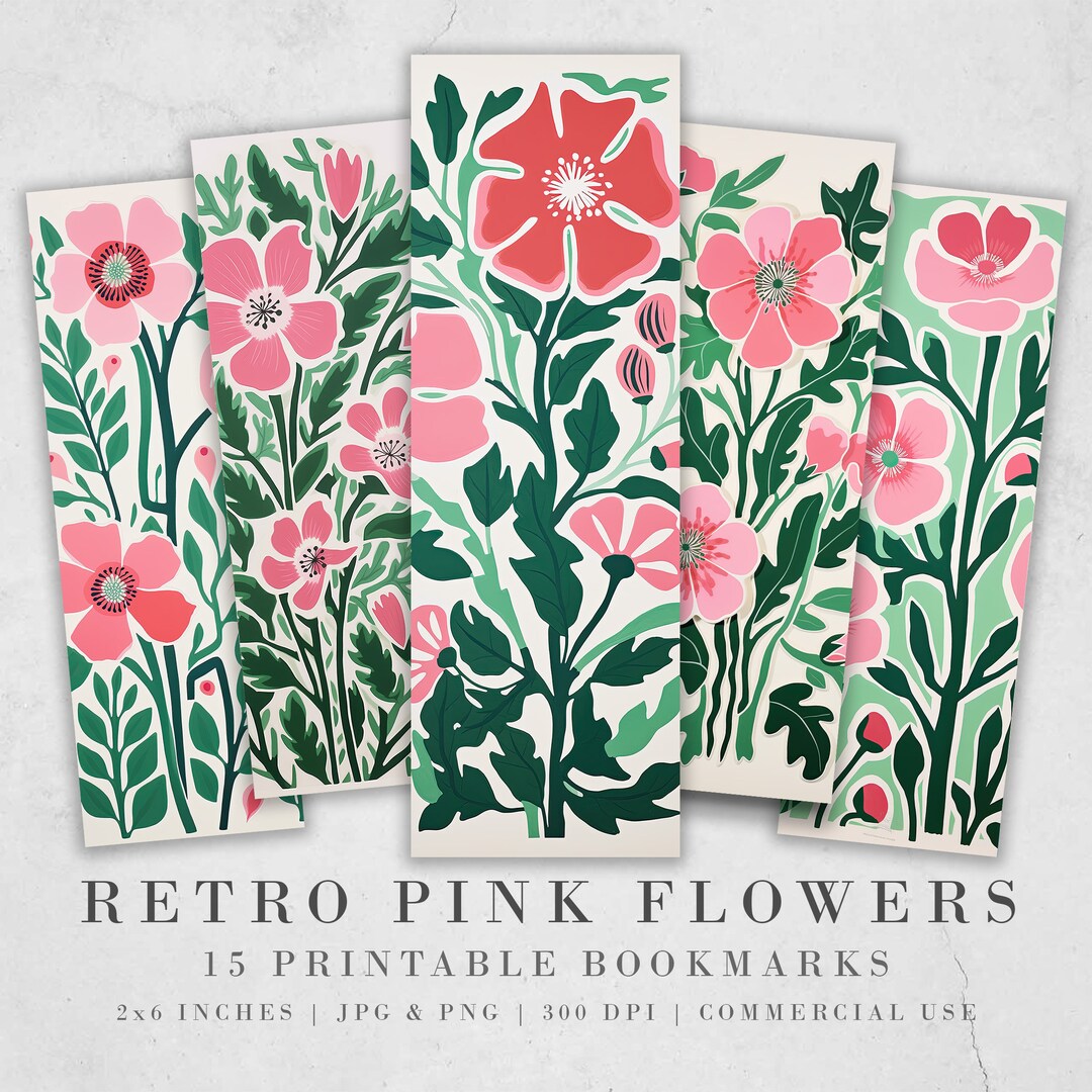 Bright Retro Flower Bookmarks, Abstract Floral Printable Bookmarks ...