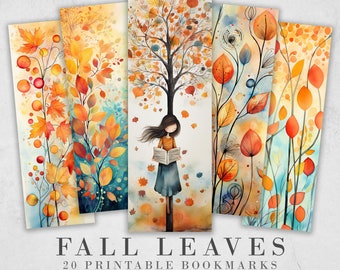 30 Fall Leaves Printable Bookmarks Digital Download JPG Bookmark Set ...