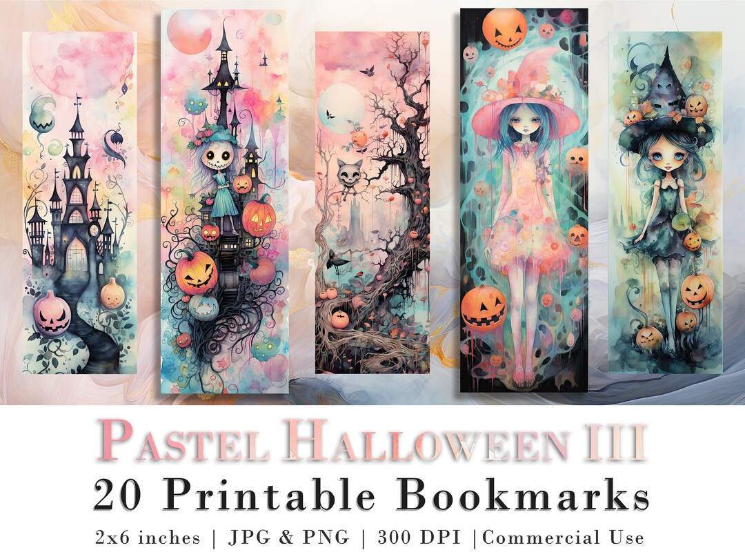 20 Cute Pastel Halloween Printable Bookmarks Digital Download JPG ...