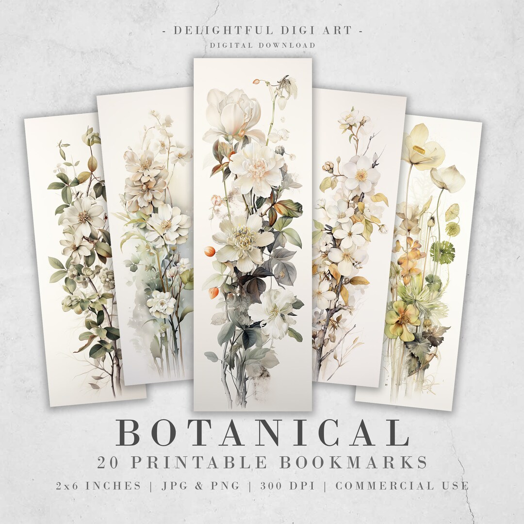 20 Botanical Watercolor Printable Bookmarks | Digital Download JPG ...
